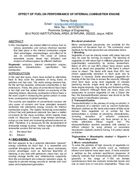 Doc Effect Of Fuel On Performance Of Internal Combustion Engine