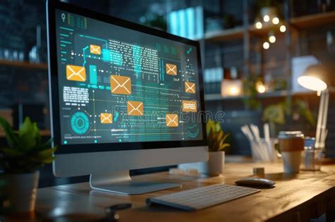 A Computer Monitor Displays A Complex Network Of Emails And Other