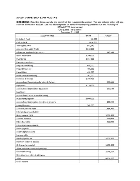 Competency Exam Practice 211 Acc211 Competency Exam Practice