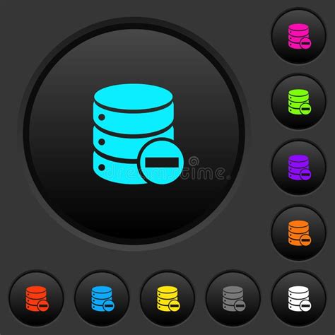 remove from database dark push buttons with color icons stock vector