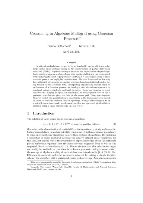 Pdf Coarsening In Algebraic Multigrid Using Gaussian Processes
