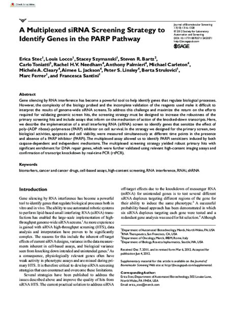 Pdf A Multiplexed Sirna Screening Strategy To Identify Genes In The
