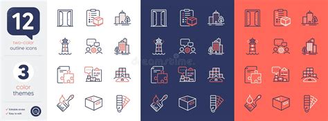 Set Of Parcel Checklist Buildings And Brush Line Icons For Design Vector Stock Vector