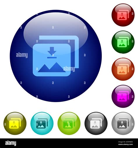 download multiple images icons on round glass buttons in multiple colors arranged layer