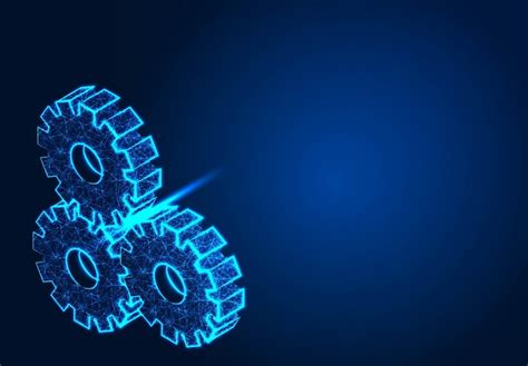 기어 기계 라인 및 도트 와이어 프레임 벡터 일러스트 레이 션에서 추상 낮은 폴리 디자인 프리미엄 벡터