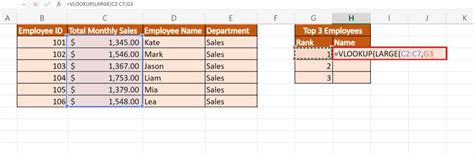 How To Use Large Function With Vlookup Function In Excel