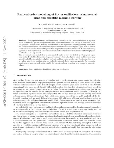 Pdf Reduced Order Modelling Of Flutter Oscillations Using Normal