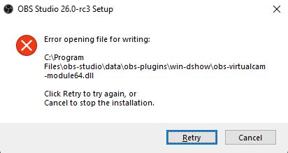 Installer Fails When Virtual Camera Is In Use Issue Obsproject Obs Studio Github