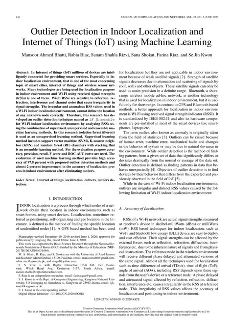 PDF Outlier Detection In Indoor Localization And Internet Of Things IoT Using Machine Learning