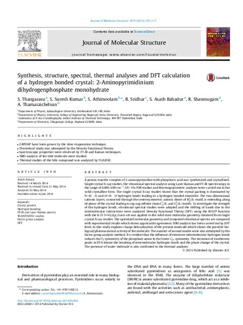 Pdf Synthesis Structure Spectral Thermal Analyses And Dft