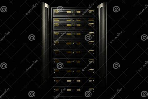 a rack of servers stands tall against a dark background with numerous