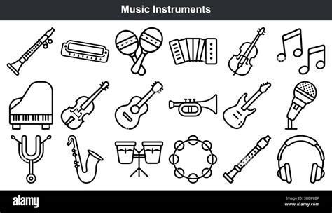 Musical Instruments Line Icons Collection Graphic Design Stock Vector