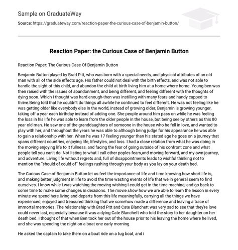 ⇉reaction Paper The Curious Case Of Benjamin Button Analysis Essay