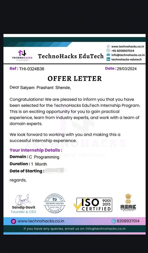 Satyam Shende On Linkedin Cprogramming Technohacks Internship