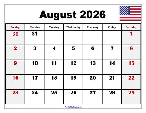 August 2026 Calendar Printable