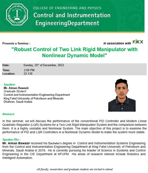 seminar robust control of two link rigid manipulator with nonlinear