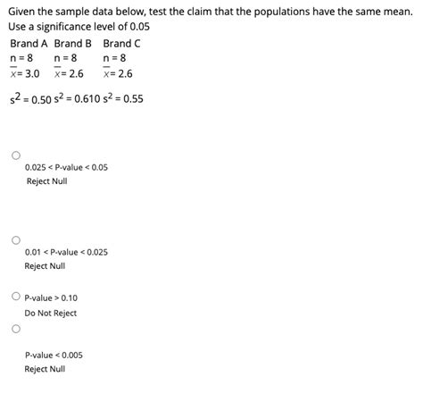 Solved Given The Sample Data Below Test The Claim That The Chegg Com