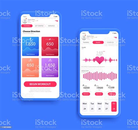 다른 ui ux gui 화면은 모바일 앱 피트니스 응용 프로그램 디자인에 대한 응용 프로그램 및 평면 웹 아이콘을 적합합니다
