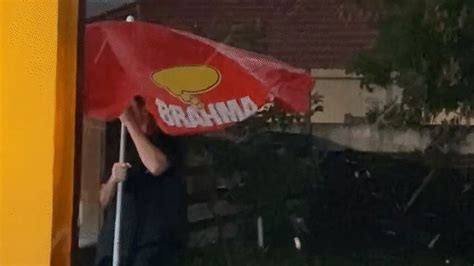 Mans Desperate Attempt To Save Bbq With Umbrella During Severe Hail Storm