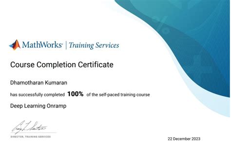 completed deep learning onramp course from mathworks dhamotharan