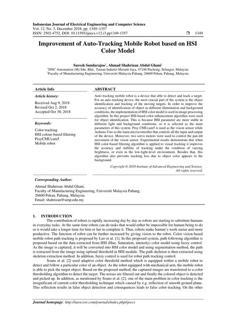 Pdf Improvement Of Auto Tracking Mobile Robot Based On Hsi Color Model