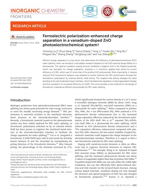 Pdf Ferroelectric Polarization Enhanced Charge Separation In Vanadium Doped Zno