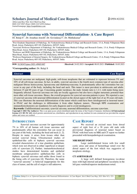 Pdf Synovial Sarcoma With Neuronal Differentiation A Case Report
