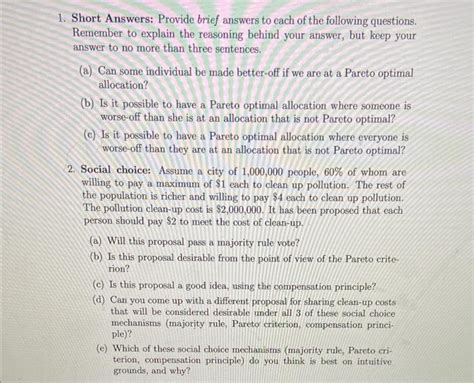 Solved 1 Short Answers Provide Brief Answers To Each Of