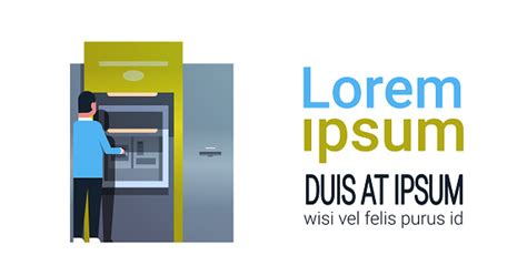 남자 철수 현금을 Atm 현금 자동 입출금 기 지불 터미널 사업 금융 장비 돈을 지불 채무를 지 고 격리 복사 공간 수평 평면 고객에 대한 스톡 벡터 아트 및 기타 이미지