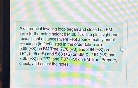 solved a differential leveling loop began and closed on bm