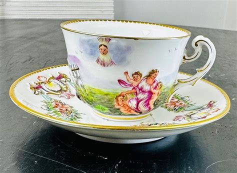 1800s Antique Italian Naples Capodimonte Porcelain Tea Cup And Saucer