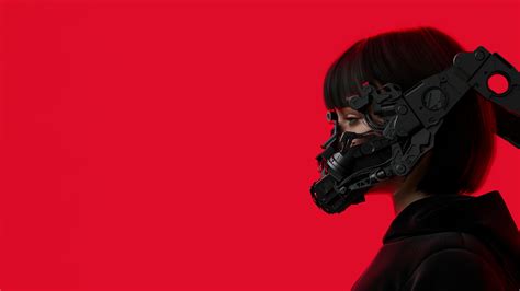 Cyberpunk Wallpaper 4k Red Background Girl Futuristic