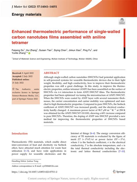 Enhanced Thermoelectric Performance Of Single Walled Carbon Nanotubes