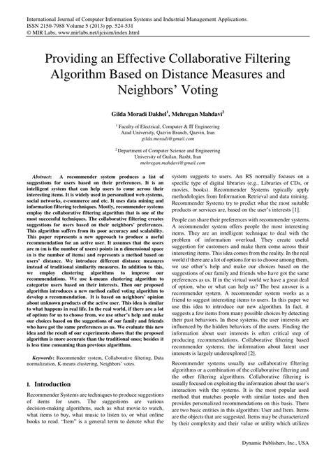 Pdf Providing An Effective Collaborative Filtering Algorithm Based On