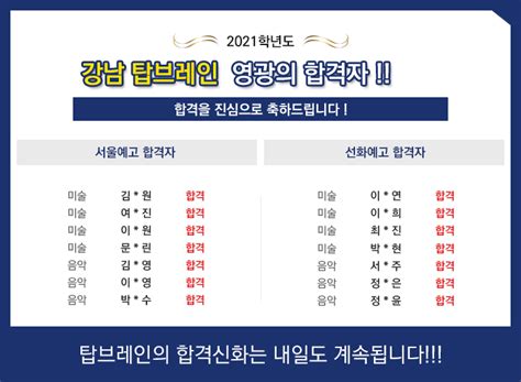 공지사항 2021 서울예고 선화예고 합격자