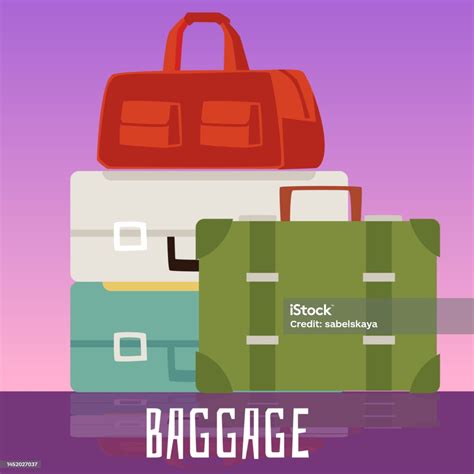 수하물 플랫 스타일 벡터 일러스트레이션에 대한 사각형 배너 가방에 대한 스톡 벡터 아트 및 기타 이미지 가방 개인 장식품 공항 Istock