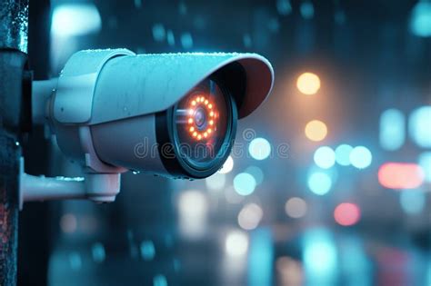 Softly Focused Security Camera Operates In A Nighttime Setting Illuminated By Faint Infrared