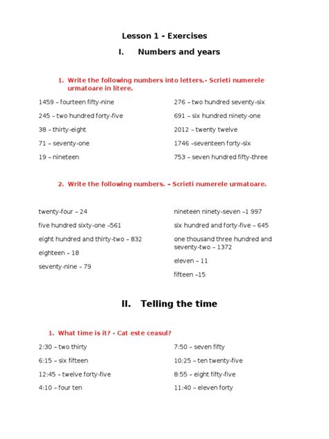 Lesson 1 Exercises Pdf Clothing