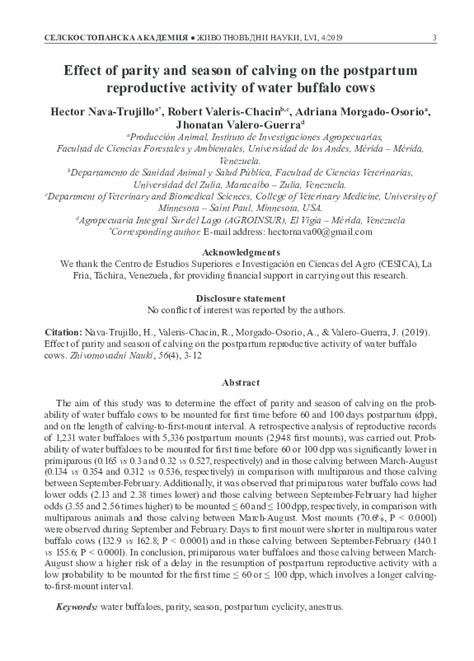 Pdf Effect Of Parity And Season Of Calving On The Postpartum
