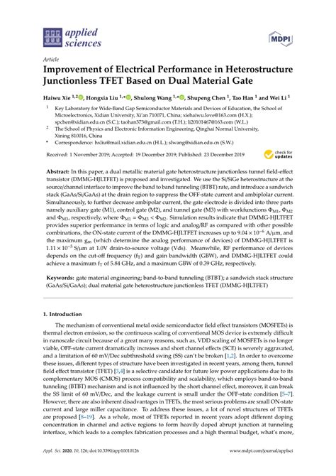 Pdf Improvement Of Electrical Performance In Heterostructure Junctionless Tfet Based On Dual