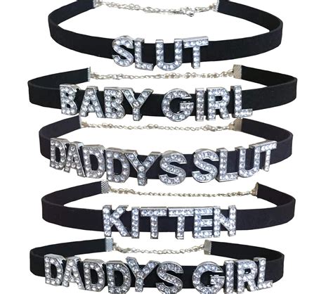 5 Pack Chokers Daddys Little Slut Collar Necklace Rhinestone Letters