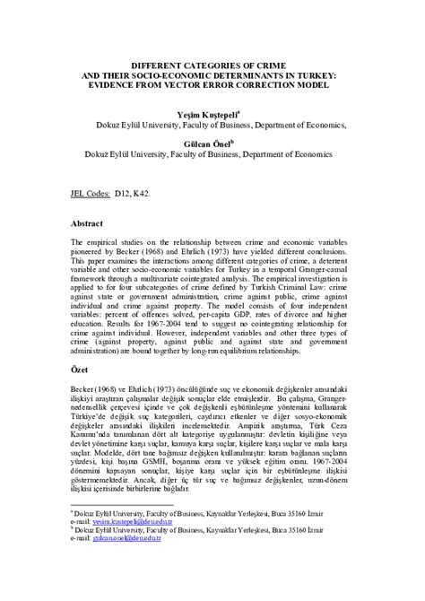 Pdf Different Categories Of Crime And Their Socio Economic Determinants In Turkey Evidence