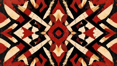 Symmetrical Kaleidoscope Design Red Black And White Geometric Shapes Stock Illustration