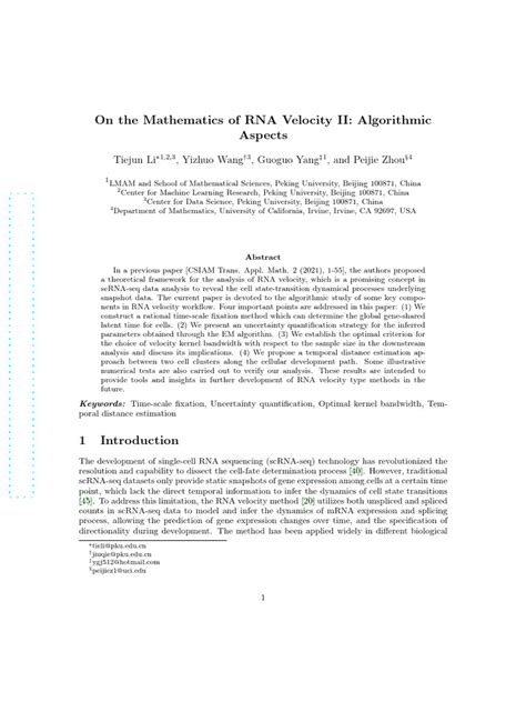 On The Mathematics Of Rna Velocity Ii Algorithmic Aspects Pdf Mathematics Applied Mathematics