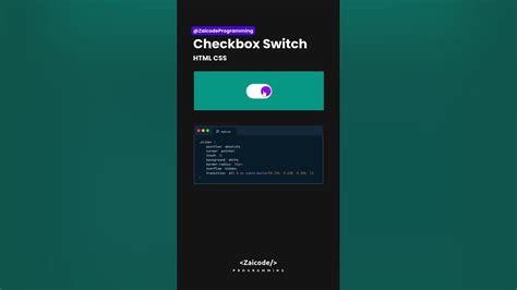 Checkbox Switch Html Css Zaicode Html Css Shorts Youtube