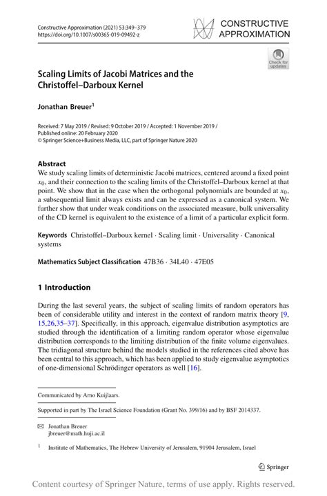 Scaling Limits Of Jacobi Matrices And The Christoffeldarboux Kernel