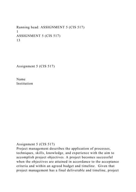 running head assignment 5 cis 517 docx