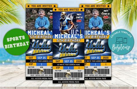 Ucla Bruins Ticket Birthday Editable Templates Instant Download Bobotemp