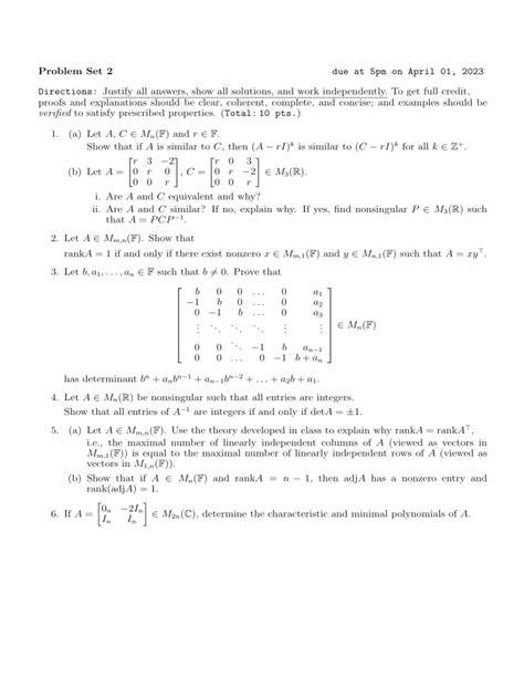 linear algebra problem set