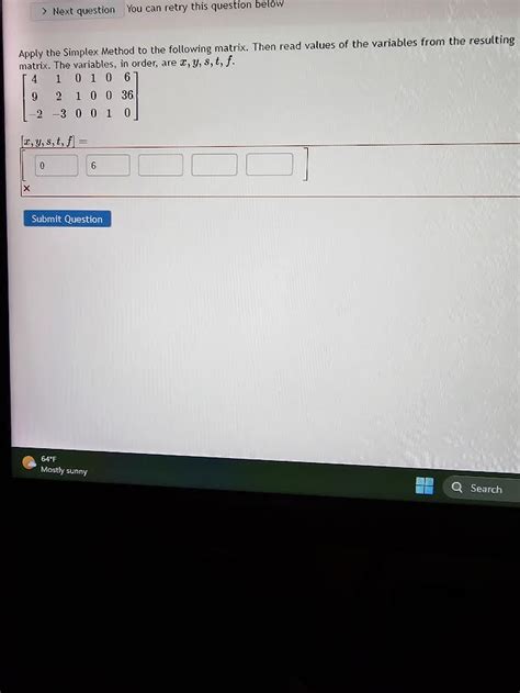 Solved Apply The Simplex Method To The Following Matrix